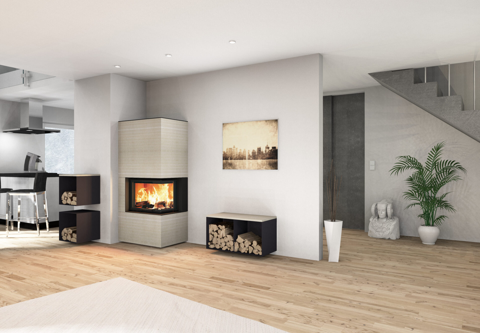 Naturstein Holzkamin 2-seitig • von MCS Design ordern. ️‍🔥